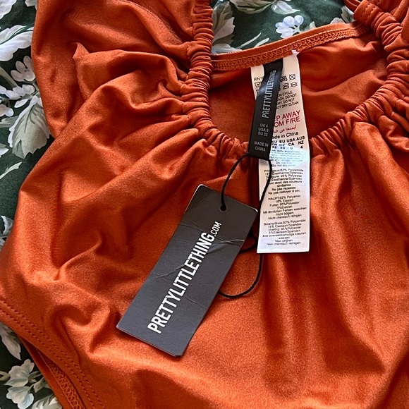 PrettyLittleThing | Swim | New With Tags Rust Scoop Neck Ruched ...